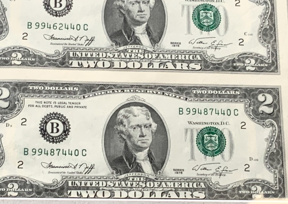 UNITED STATES TWO DOLLAR NOTE SHEET Like New | Granters Pawn Shop ...