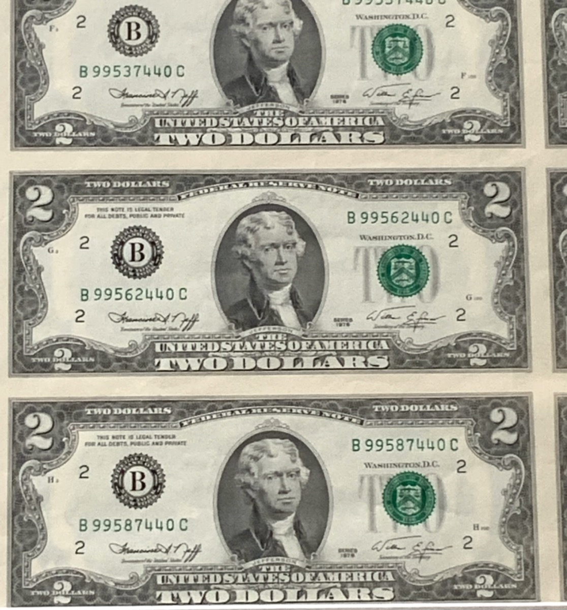 UNITED STATES TWO DOLLAR NOTE SHEET Like New | Granters Pawn Shop ...