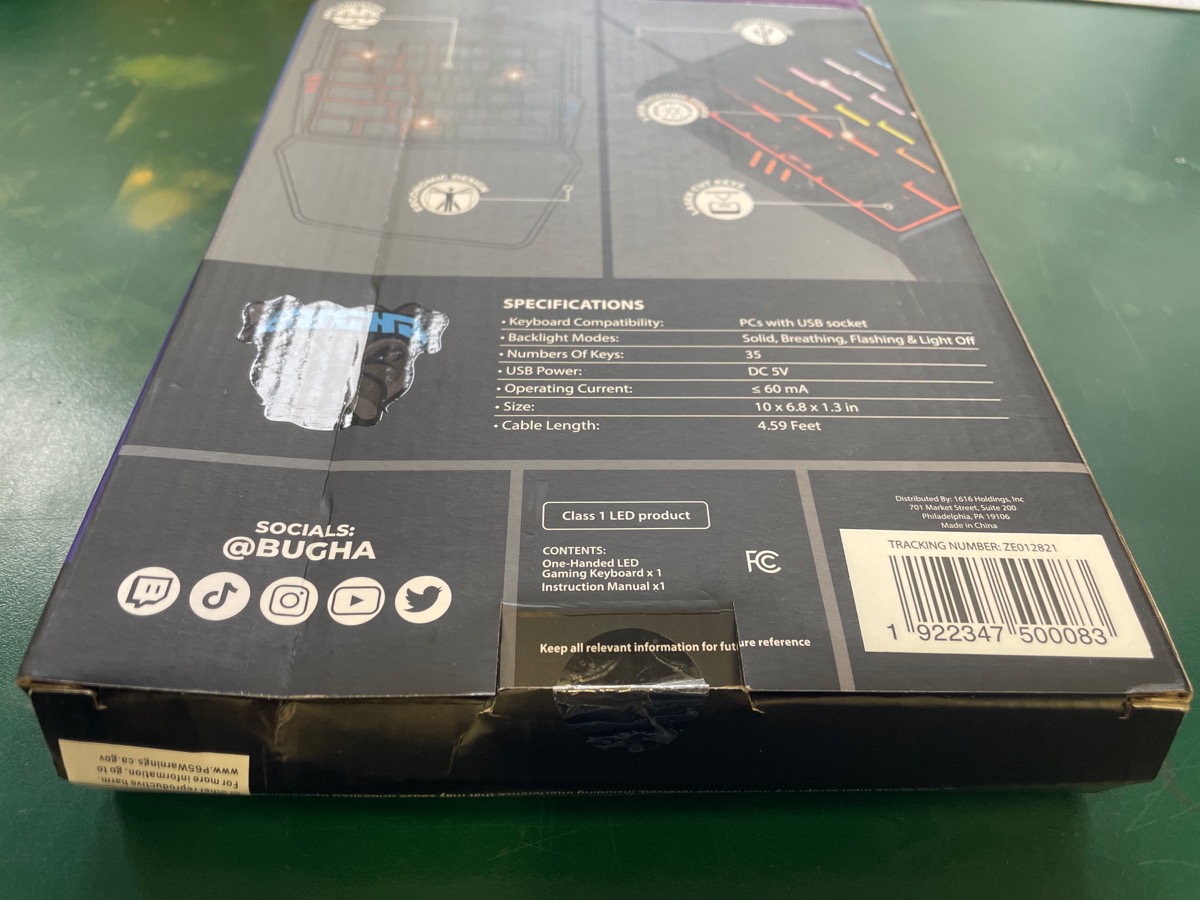 BUGHA ONE-HANDED LED GAMING KEYBOARD FOR PC 3 LED LIGHT MODES Brand New ...