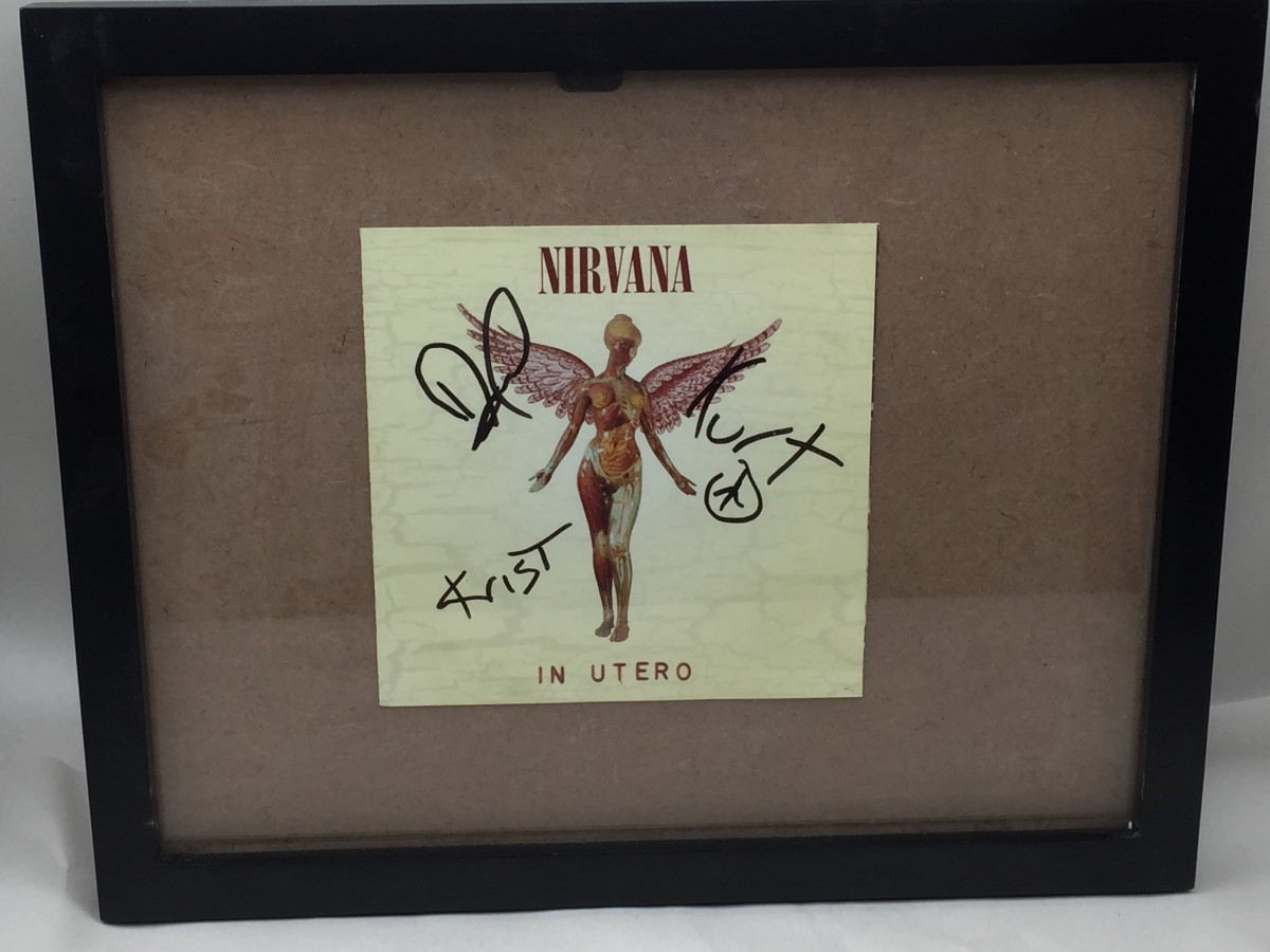 NIRVANA IN UTERO ALBUM COVER SIGNED BY KURT+DAVE+KRIST MEMBERS Very ...