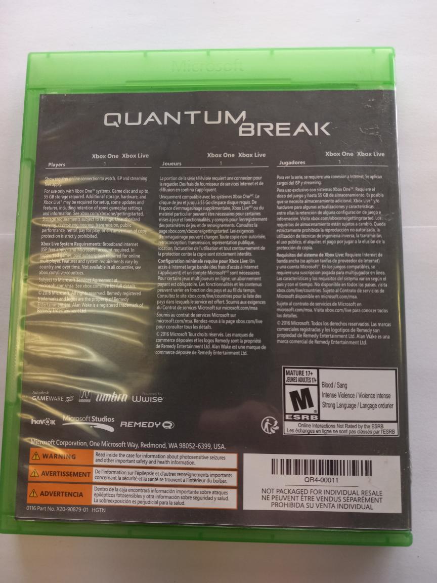 MICROSOFT QUANTUM BREAK - XBOX ONE Good | HFO