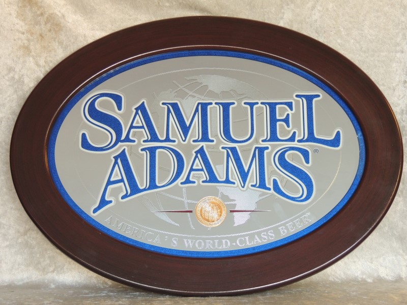 Samuel Adams Bar Mirror Oval Wood Frame 23"x 17" Very Good | Buya