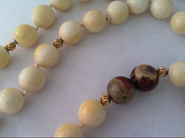 IVORY NECKLACE W/ 1.5IN NETSUKE AND BRECCIATED JASPER 32 INCHES 70.5 ...