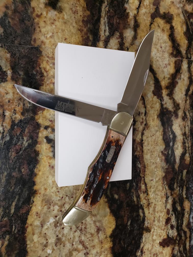 MARBLES STAG BONE JUMBO TRAPPER 2 BLADE FOLDING POCKET KNIFE Like New ...