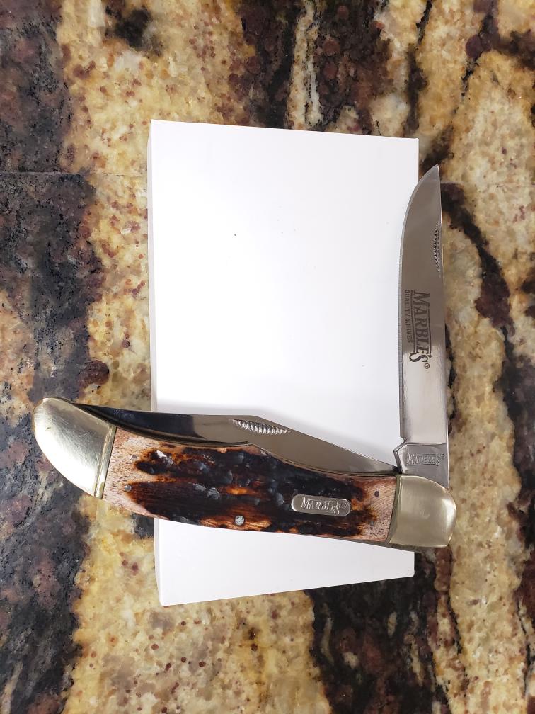 MARBLES STAG BONE JUMBO TRAPPER 2 BLADE FOLDING POCKET KNIFE Like New ...