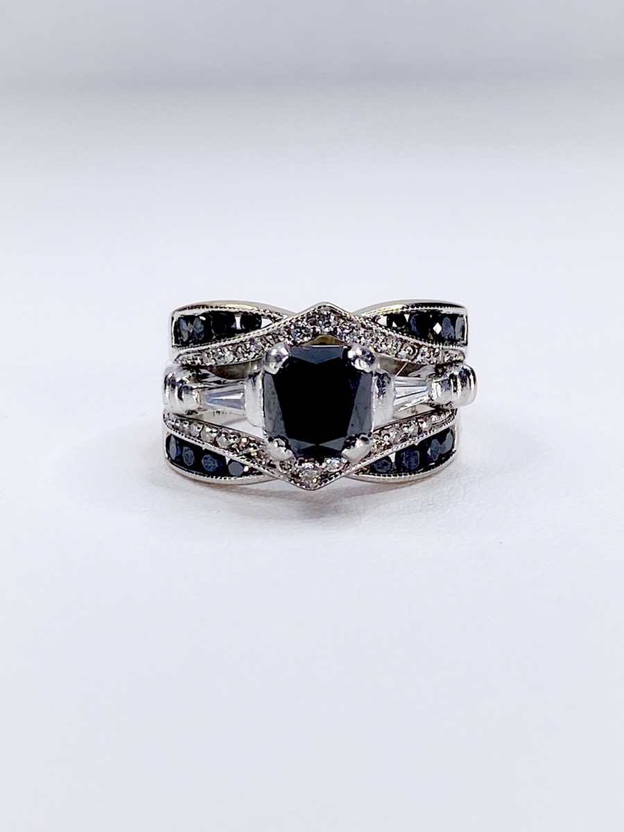 Black Stone Lady's Stone & Diamond Ring 27 Diamonds 2.23 Carat T.W. Pre ...