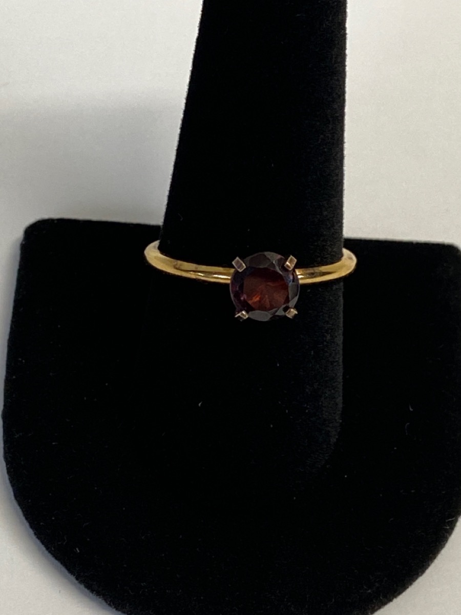 GOLD PLATED ROUND RED CZ RING, SIZE: 10, 2.4 GRAMS Very Good | Buya