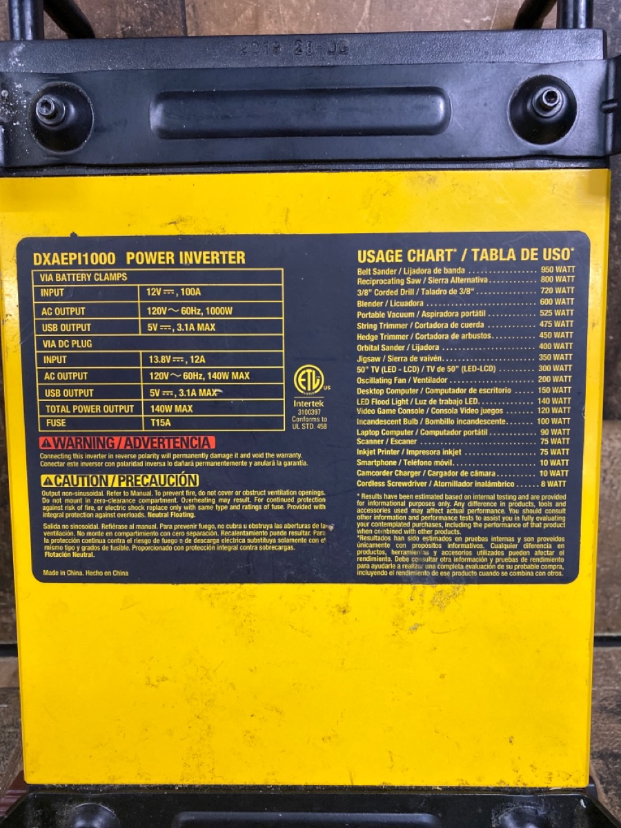Dewalt Dxaepi1000 1000 Watt Portable Car Power Inverter With Triple Usb