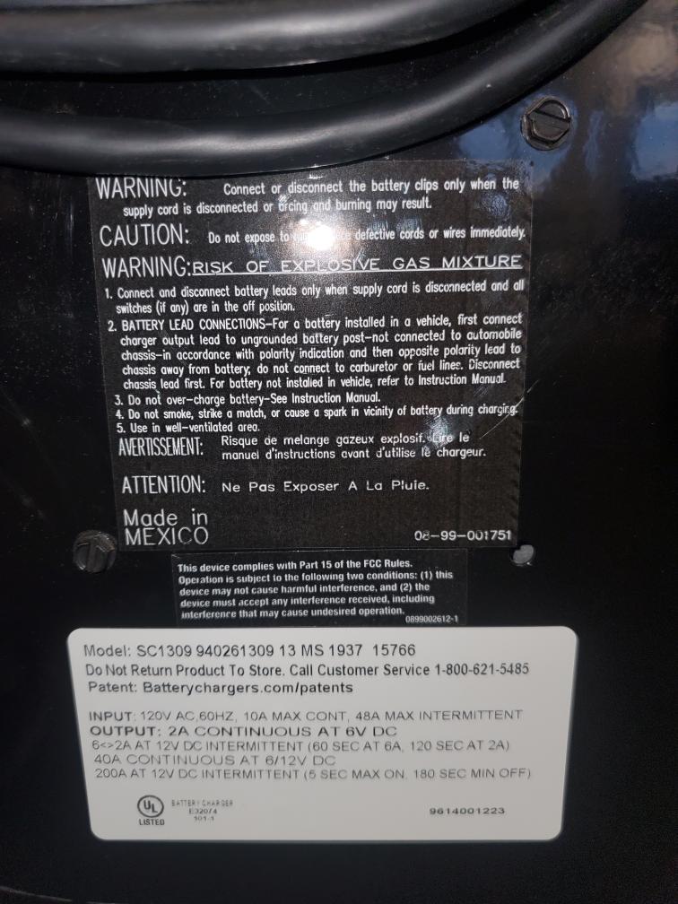 SCHUMACHER SC1309 6/12V WHEELED AUTOMATIC BATTERY CHARGER Very Good | Buya