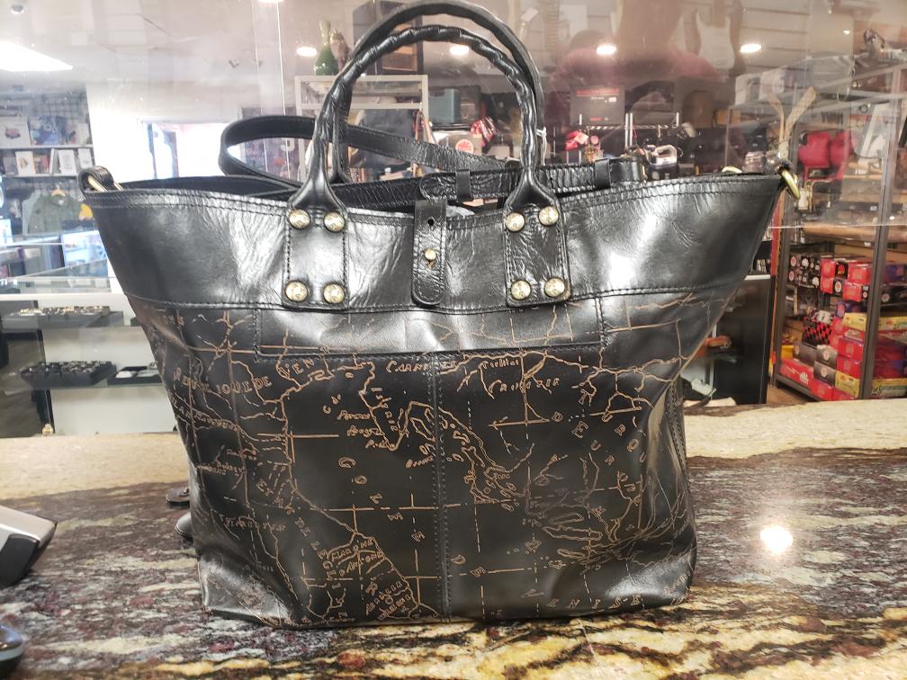PATRICIA NASH BLACK LEATHER TOTE BAG BENVENUTO MAP LARGE TOTE BAG Like ...