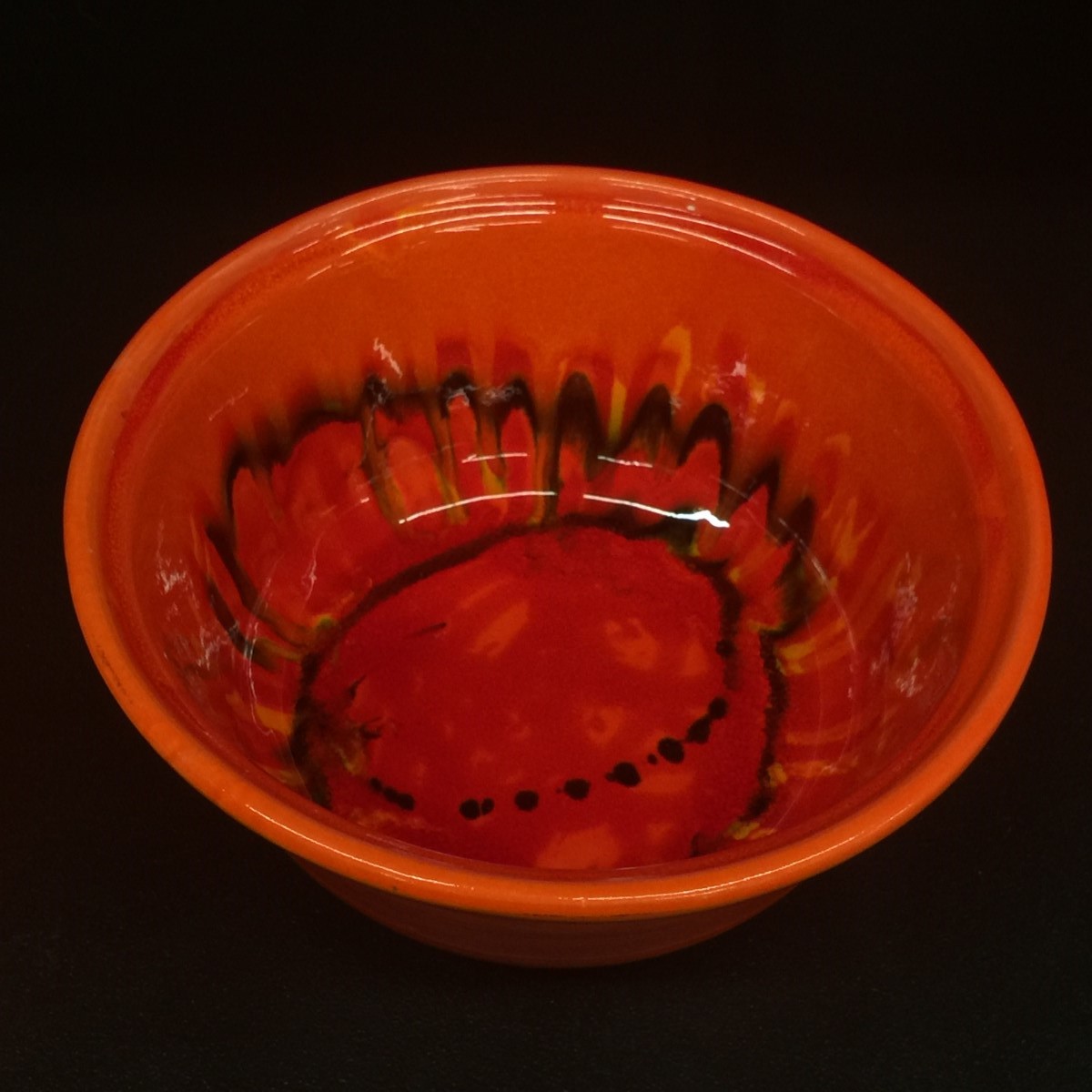 VINTAGE MCM CAL. ORIG USA RED/ORANGE LAVA DRIP GLAZE CASSEROLE DISH ...