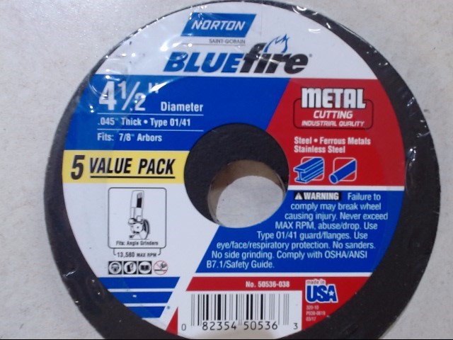 4 1/2 " FIVE PACK NORTON BLUEFIRE METAL CUTTING WHEEL Brand New | Buya
