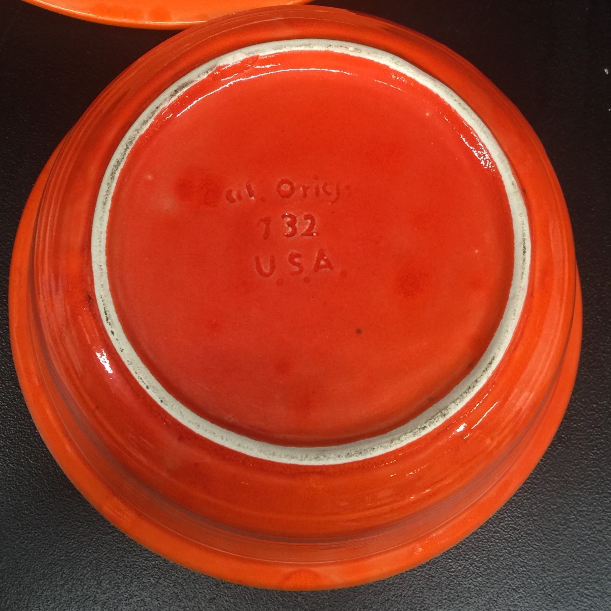 VINTAGE MCM CAL. ORIG USA RED/ORANGE LAVA DRIP GLAZE CASSEROLE DISH ...