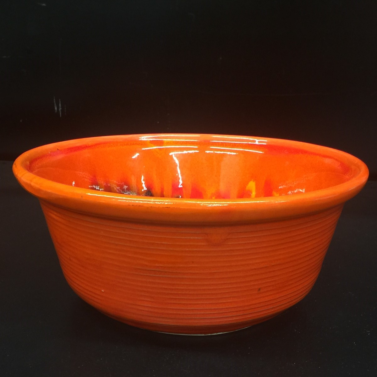 VINTAGE MCM CAL. ORIG USA RED/ORANGE LAVA DRIP GLAZE CASSEROLE DISH ...