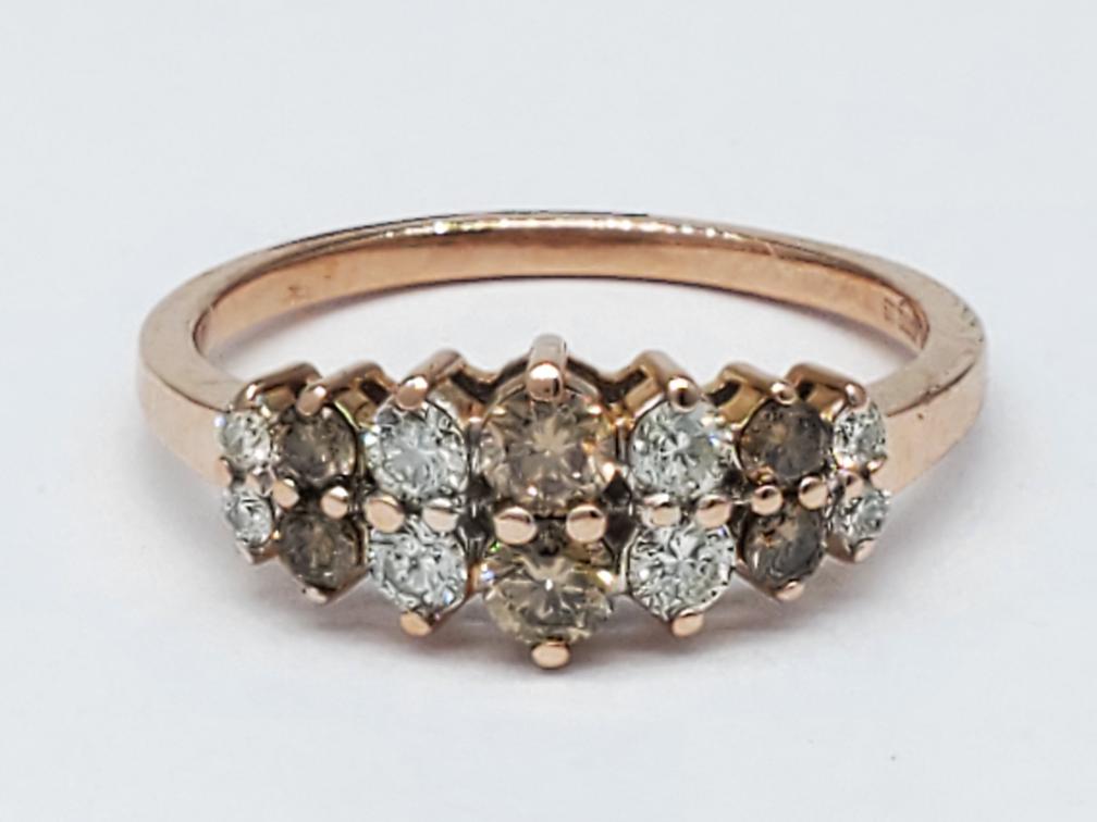 14K Solid Rose Gold Chocolate And White Ladder Style Diamond Cluster ...