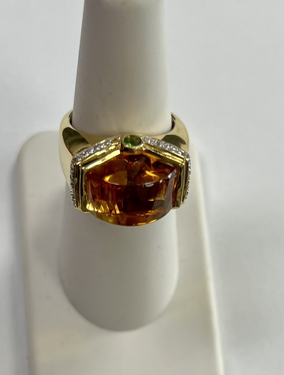 18K CITRINE, TSAVORITE & DIAMOND WOMEN'S RING Pre-owned | Buya