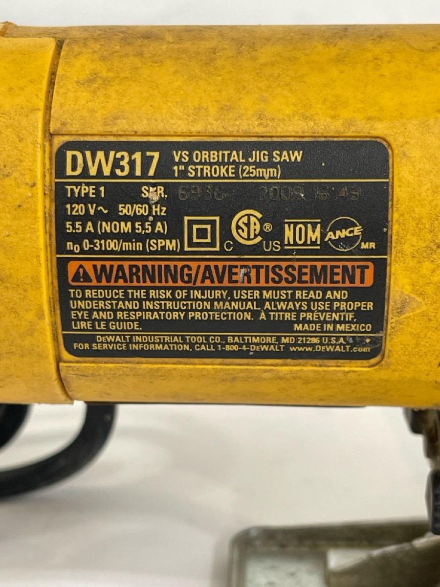DEWALT DW317 CORDED VARIABLE-SPEED ORBITAL JIGSAW Very Good | Buya