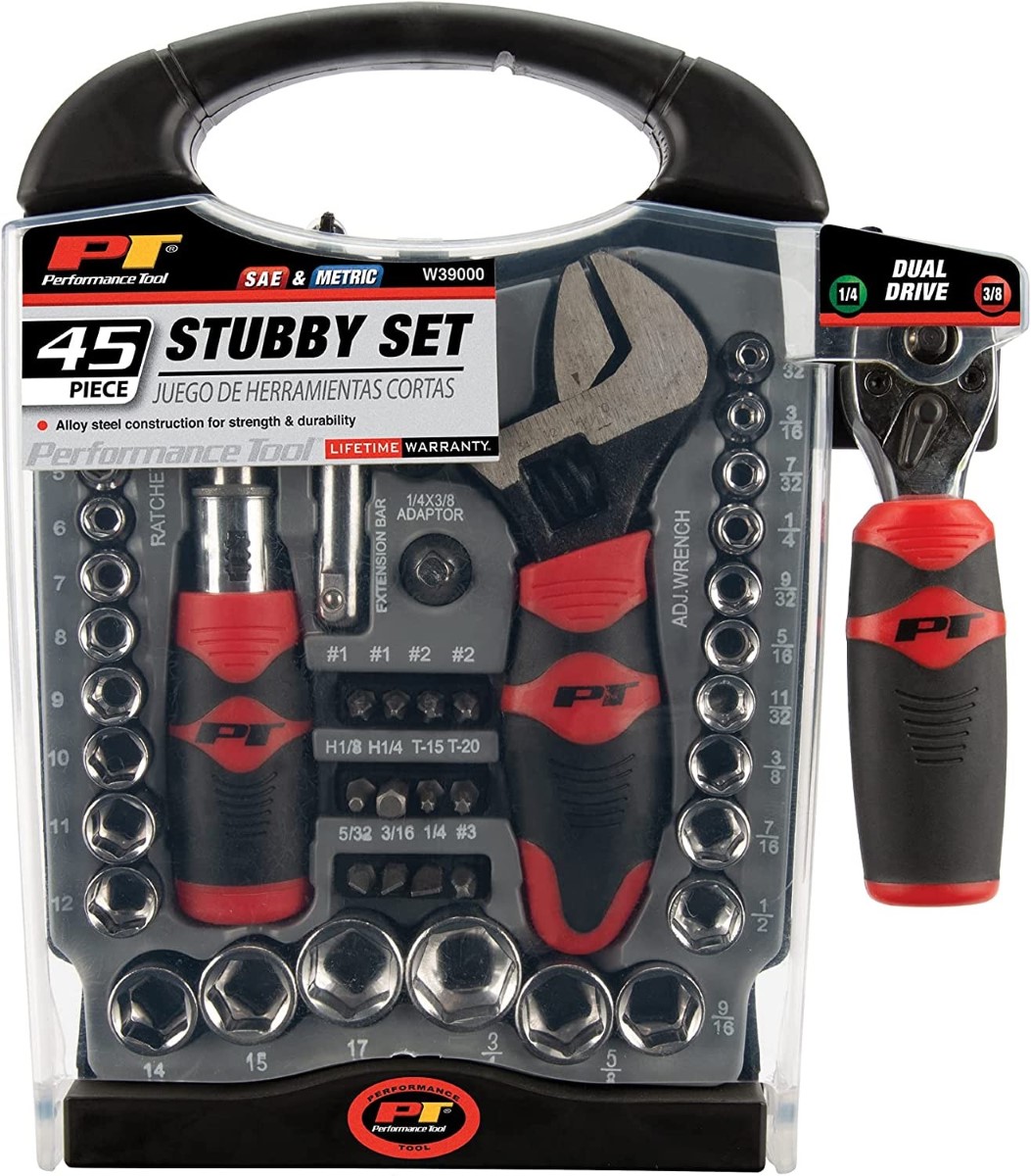 New Performance Tool W39000 (v3) 45-Pcs SAE Metric Stubby Set 1/4 & 3/8 ...
