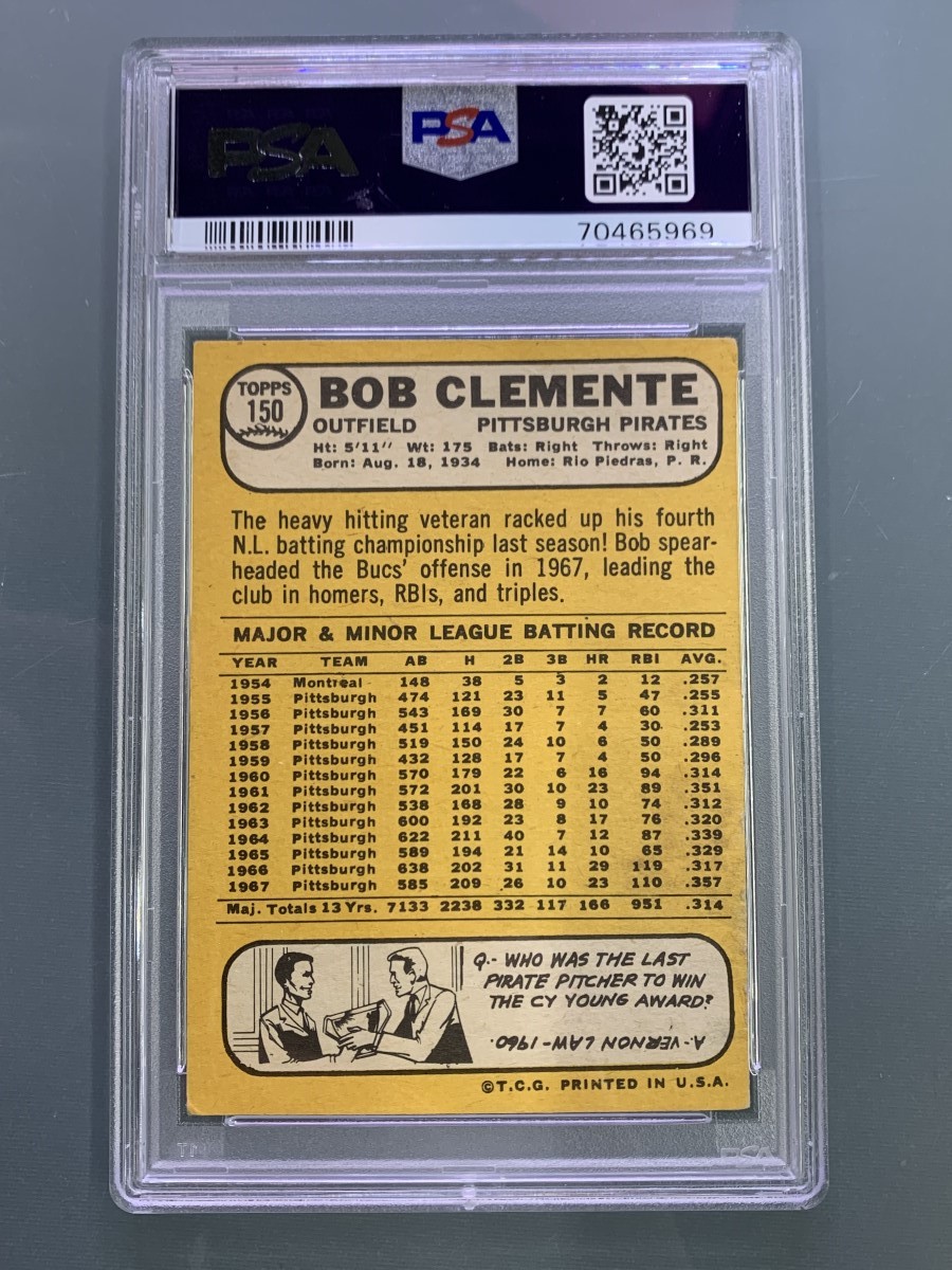 1968 TOPPS BOB CLEMENTE PITTSBURGH PIRATES #150 PSA VG 3 Good | Buya