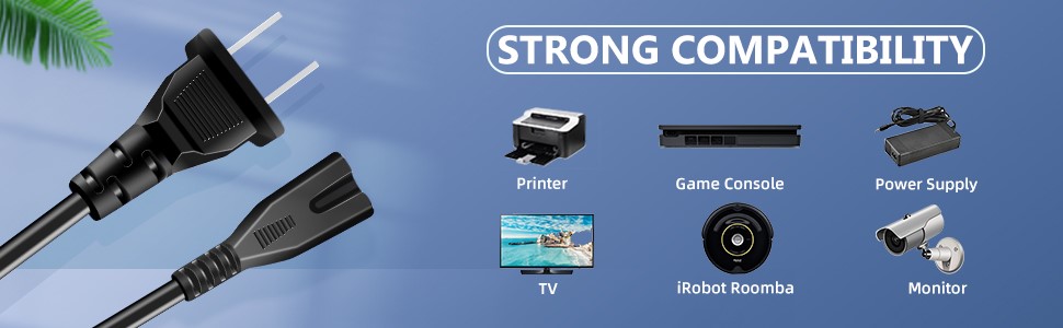 2 Prong AC Power Cord Cable Compatible with Xbox One S/Xbox One X/Xbox ...