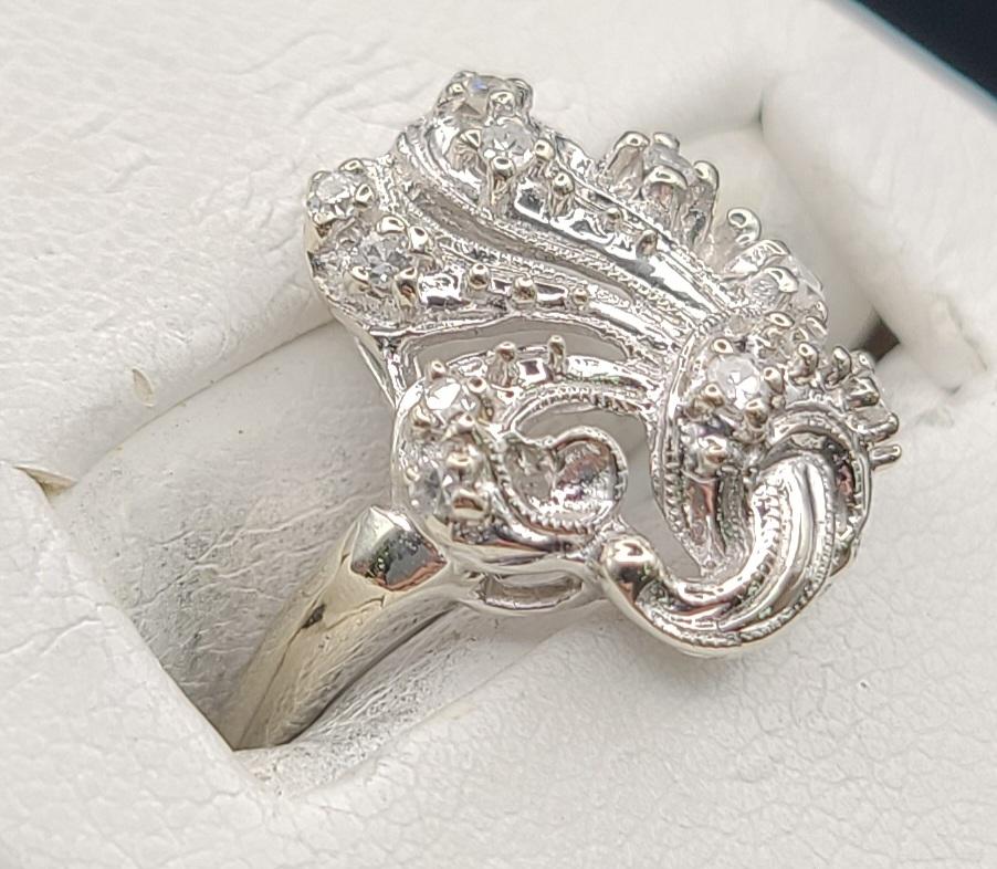 Lady's Diamond Fashion Ring 11 Diamonds .11 Carat T.W. 14K White Gold 2 ...