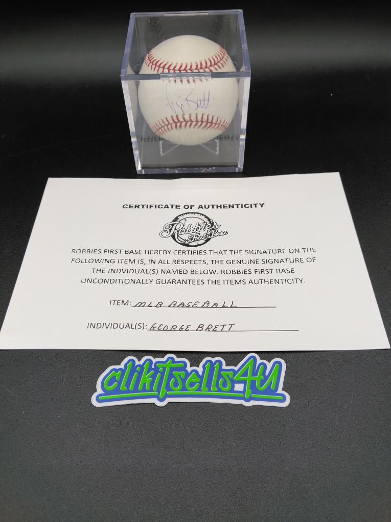 George Brett autographed baseball w/ Robbie's First Base COA awos Very ...