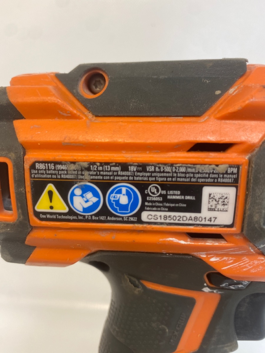 RIDGID TOOLS 18V HAMMER DRILL R86116 Very Good | Buya