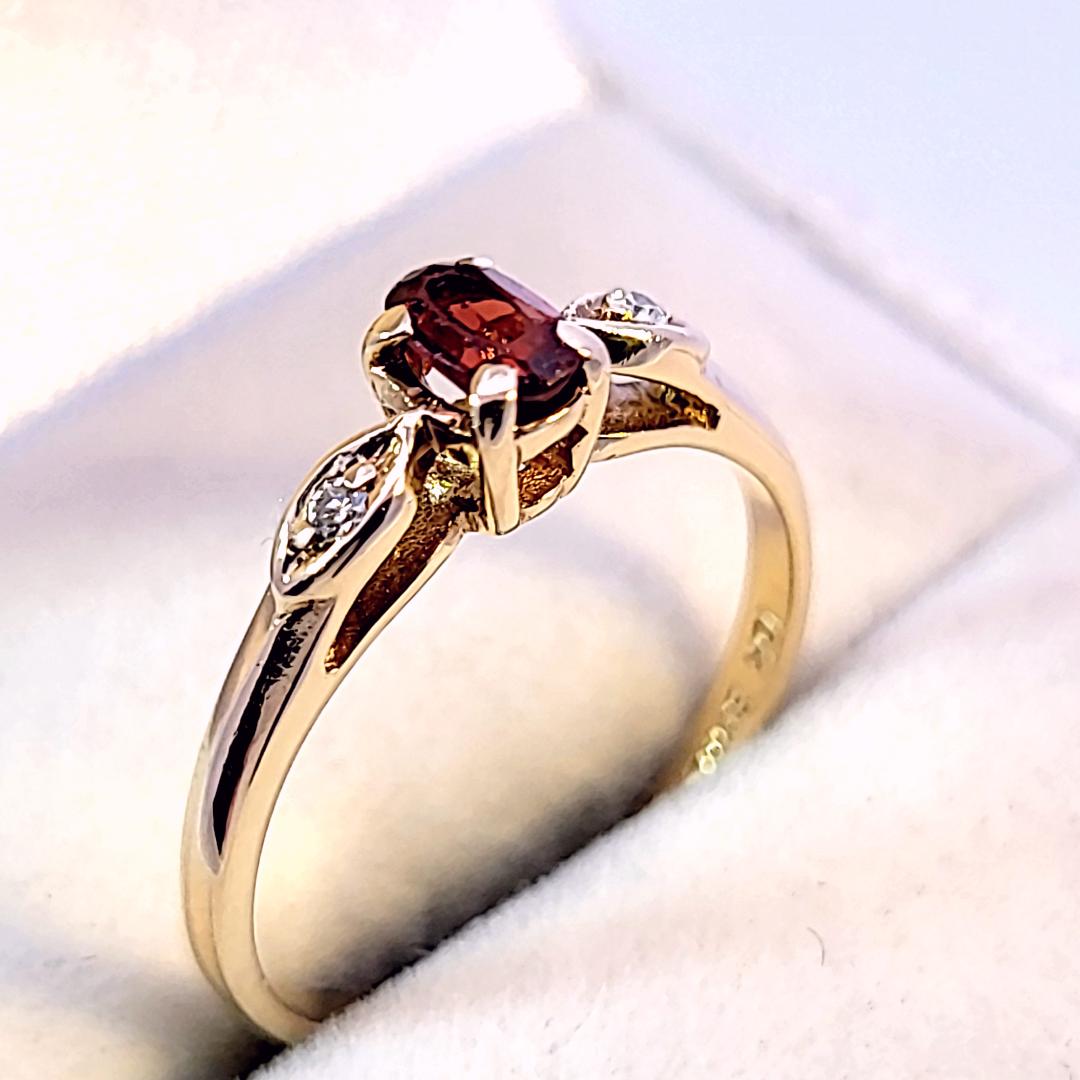 Red Stone & Diamond Ring 2 Diamonds .02 Carat T.W. 10KYG 1.91g size:7 ...