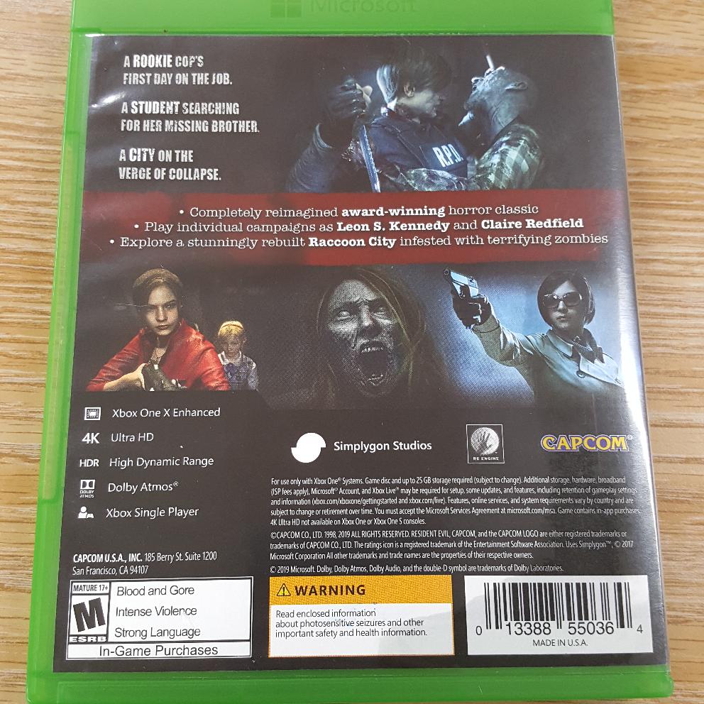 RESIDENT EVIL 2 REMAKE XBOX ONE GAME Very Good | Buya