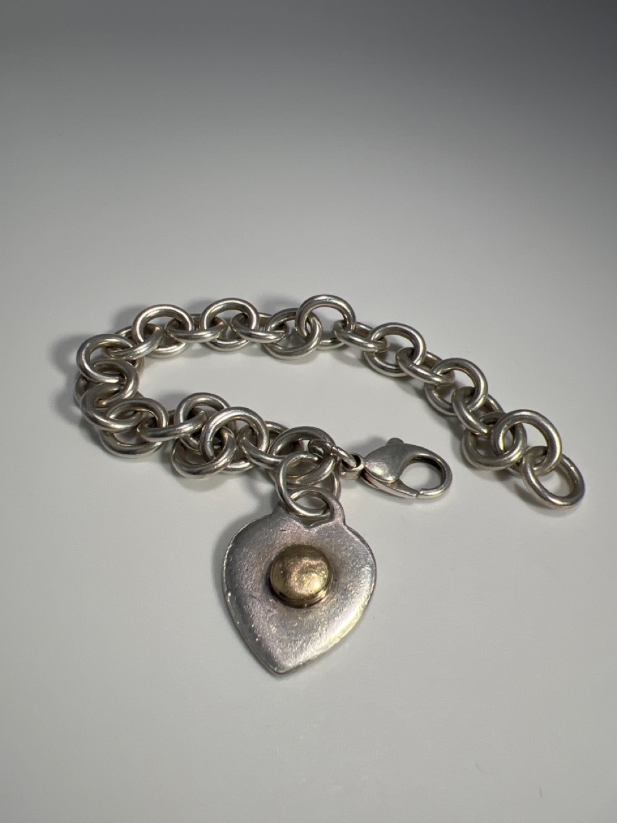 Sterling Link Bracelet W/ 14K Dot on Heart 925 Silver 32.9g CJL047578 ...