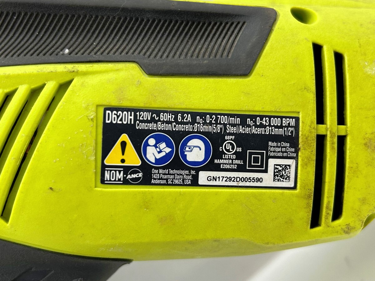 Ryobi Tools D620H Corded Electric 5/8 Variable Speed Reversible Hammer ...