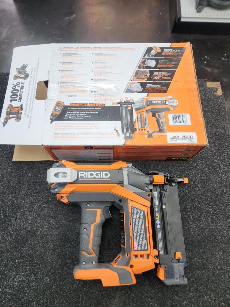 RIDGID R09890 18v 18-GAUGE CORDLESS BRUSHLESS HYPERDRIVE BRAD NAILER ...
