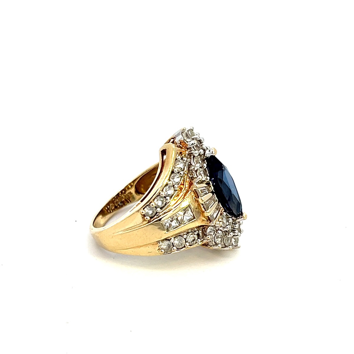 Blue Stone & Diamond Ring 1.44 Carat T.W. 10K Yellow Gold 7.63g Size:7. ...