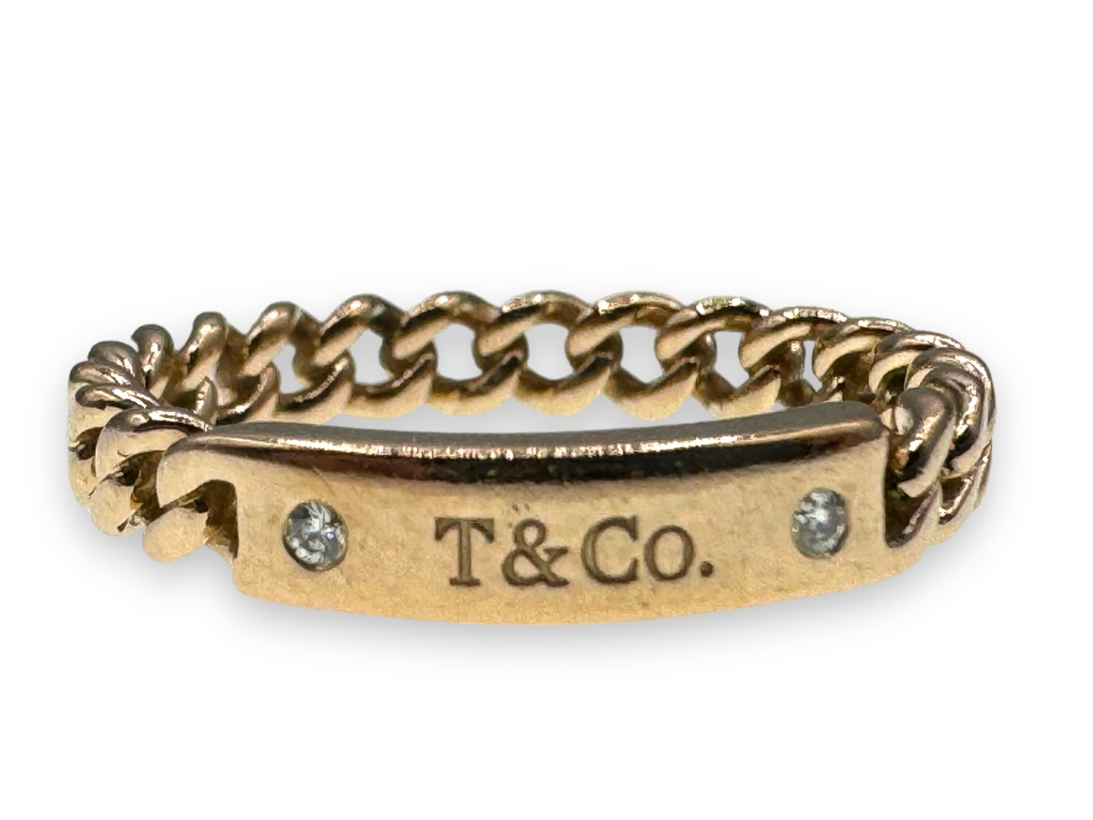 Tiffany & Co. Micro Link ID Chain Ring 18K Rose Gold with Diamonds Pre ...