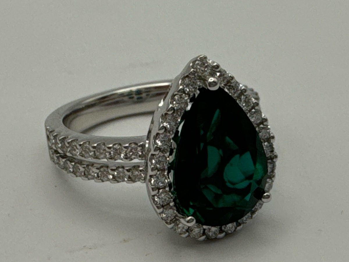 Synthetic Emerald Lady's Stone & Diamond Ring 55 Diamonds .55 Carat T.W ...