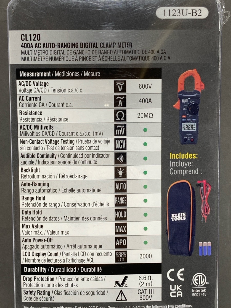 KLEIN TOOLS CL120KIT CLAMP METER ELECTRICAL TEST KIT (A) NEW Brand New ...