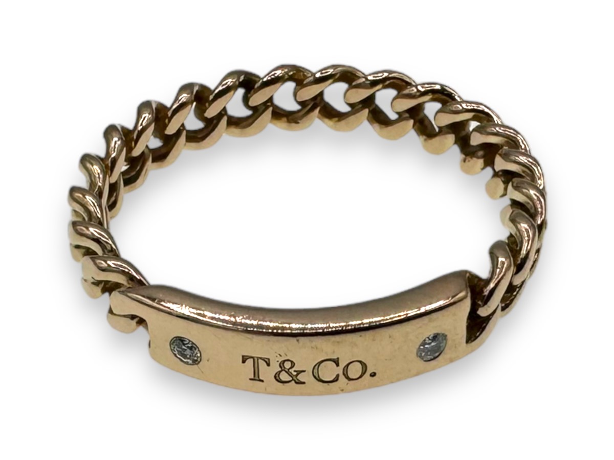 Tiffany & Co. Micro Link ID Chain Ring 18K Rose Gold with Diamonds Pre ...