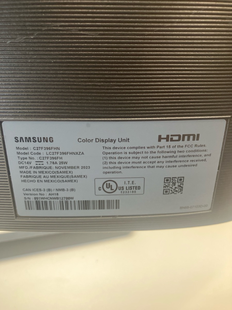 SAMSUNG COMPUTER MONITOR C27F396FHN Very Good | Pawn 1 | Spokane | WA