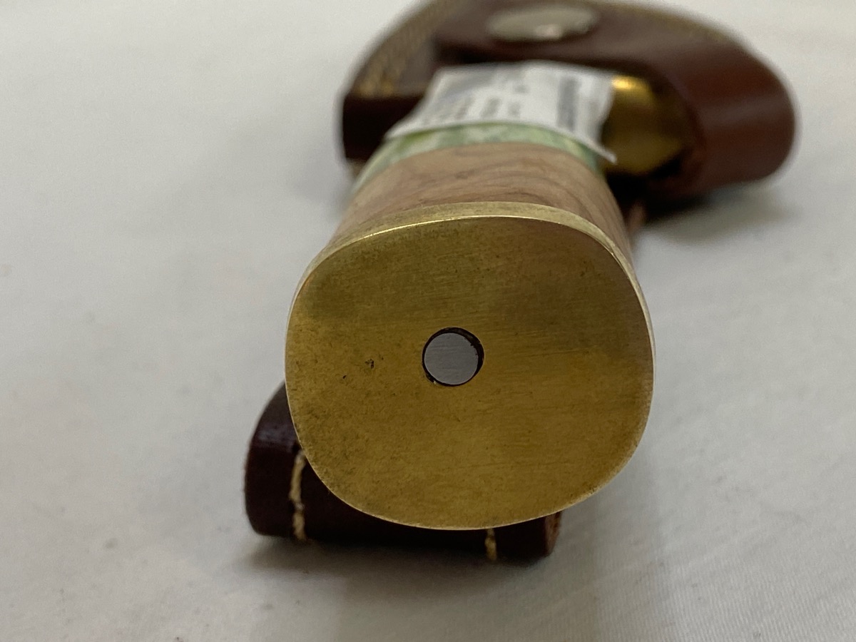 DAMASCUS STEEL KNIFE W/ LEATHER SHEATH, 3.75" BLADE, HILT: GREEN W ...