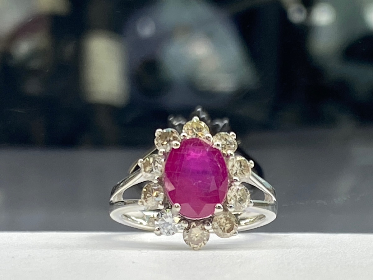 Red Stone Lady's Stone & Diamond Ring 10 Diamonds .70 Carat T.W. 14K ...