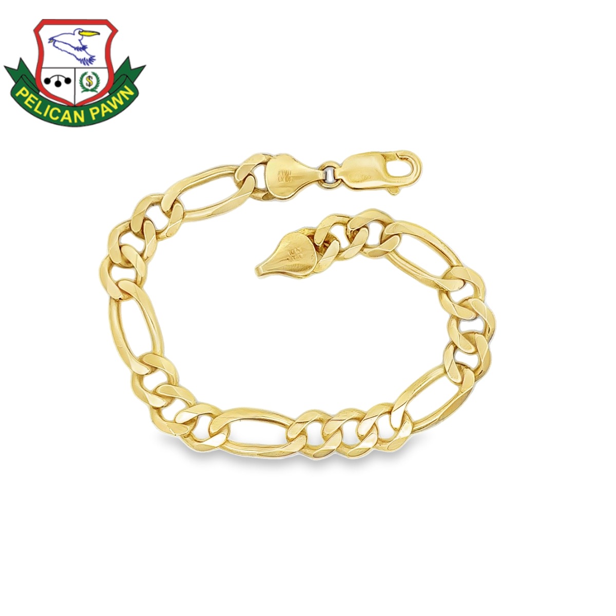 8" Men's 10K Gold Solid Figaro Bracelet 8.3mm (RLE) Pre-owned | Buya