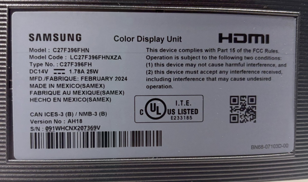 SAMSUNG C27F396FHN CURVED LED MONITOR Very Good | Pawn 1 | Spokane | WA